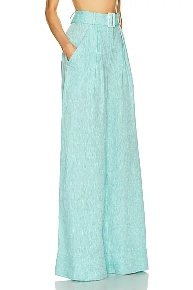 Matthew Bruch Wide Leg Pleated Pant In Teal
