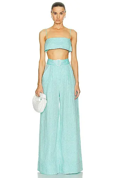 Matthew Bruch Wide Leg Pleated Pant In Teal