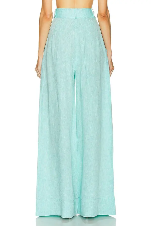 Matthew Bruch Wide Leg Pleated Pant In Teal