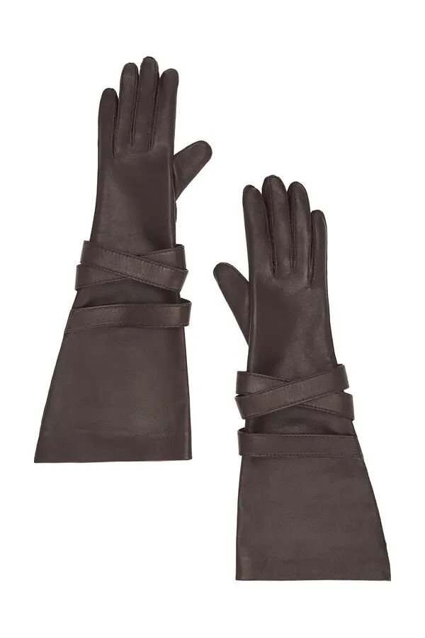 Saint Laurent Aviator Leather Gloves - Brown