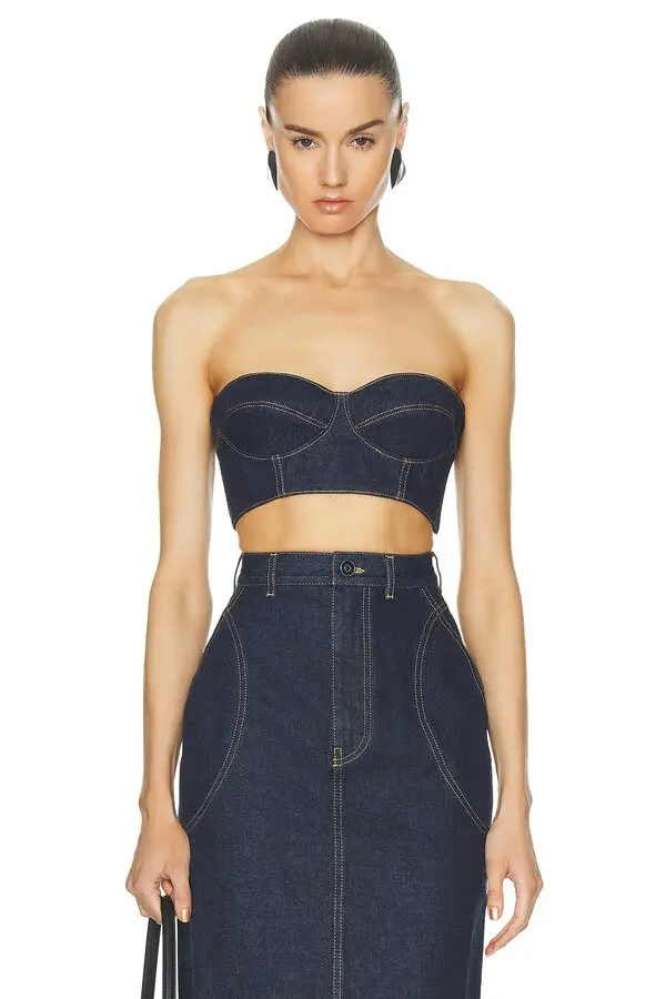 Alaïa Bustier Bra Top In Denim-dark - Bleu Denim