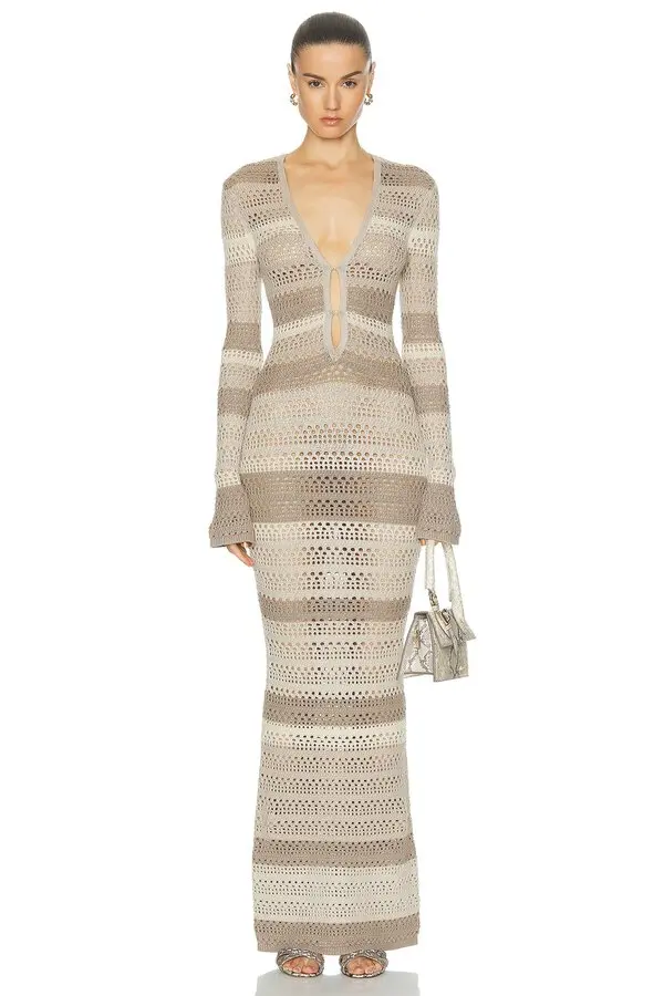 Seroya Lilith Crochet Maxi Dress In Beige Stripe - 60% Off | Editorialist