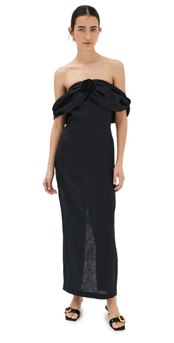 Bernadette Serena Strapless Linen Dress In Black - 80% Off | Editorialist
