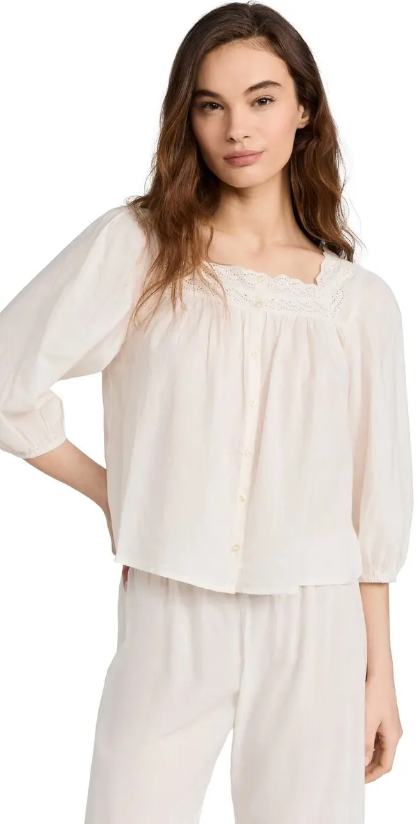 The Great. The Eyelet Button Sleep Top - True White