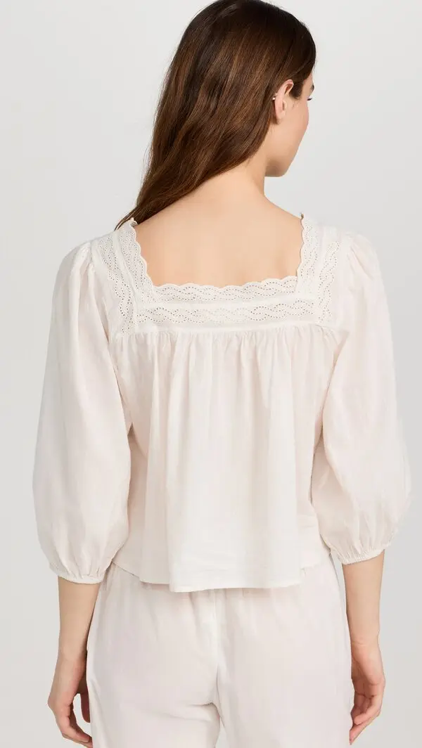 The Great. The Eyelet Button Sleep Top - True White