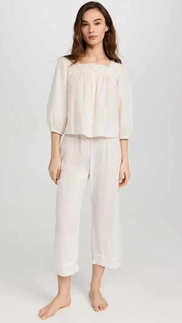 The Great. The Eyelet Button Sleep Top - True White
