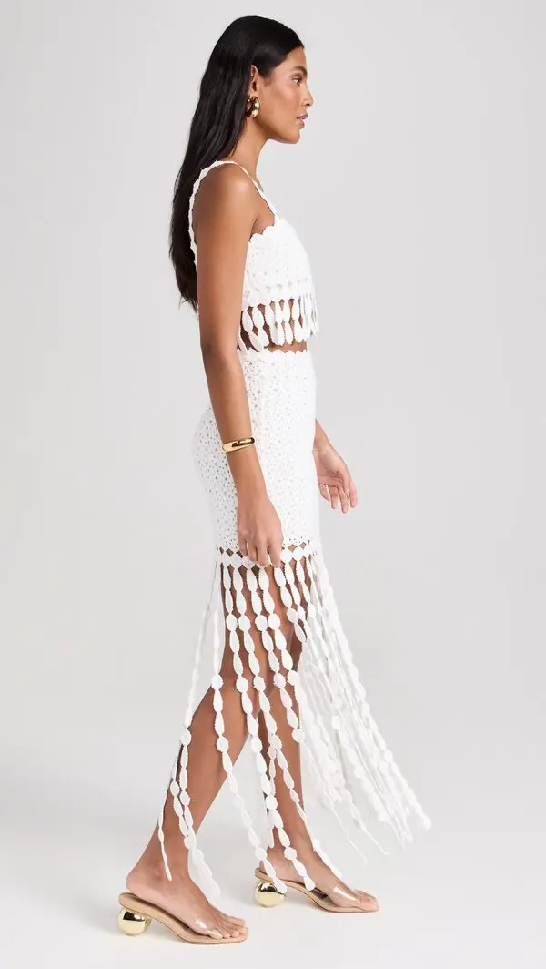 Saylor Elie Fringe Crochet Set - White