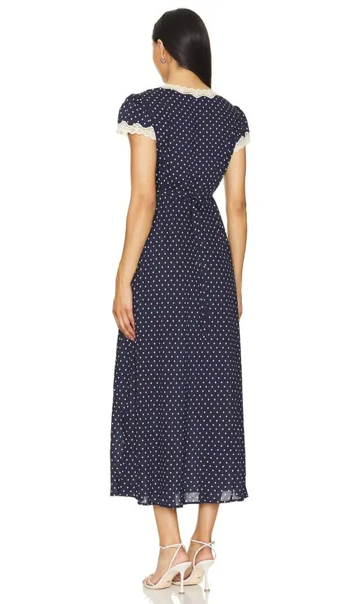 Rixo Clarice Polka Dot Lace Trim Maxi Dress - Navy Polka Dot | Editorialist