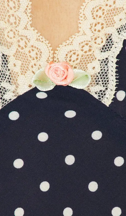 Rixo Clarice Polka Dot Dress With Rosette Detail - Navy Polka Dot