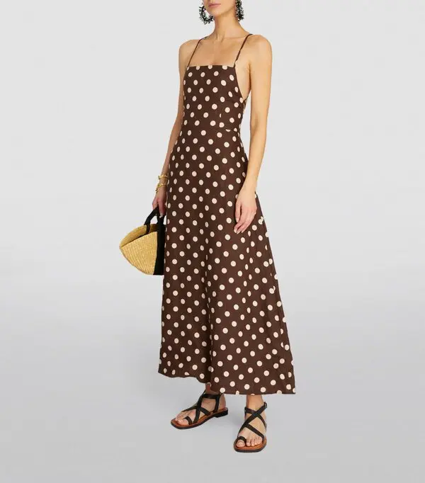 Posse Linen Polka-Dot Lori Dress - Brown