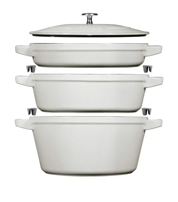 STAUB 3-piece Round Stackable Cocotte Set - White