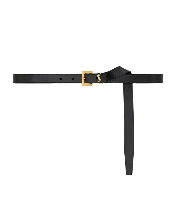 Saint Laurent Leather Monogram Belt - Black