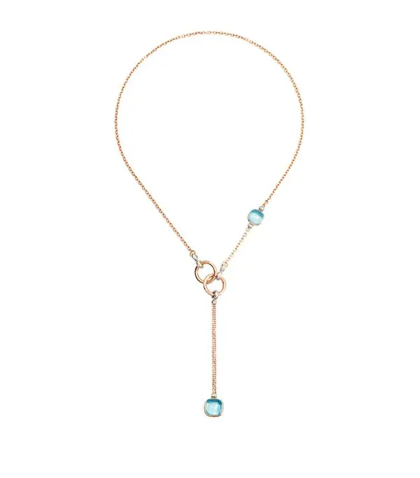 Pomellato Mixed Gold, Diamond, And Topaz Nudo Necklace - Blue