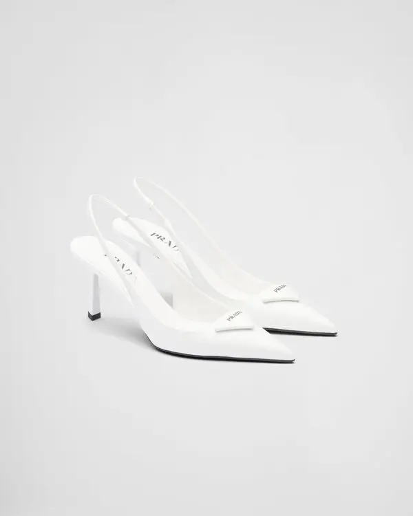 Prada Brushed Leather Slingback Pumps - White