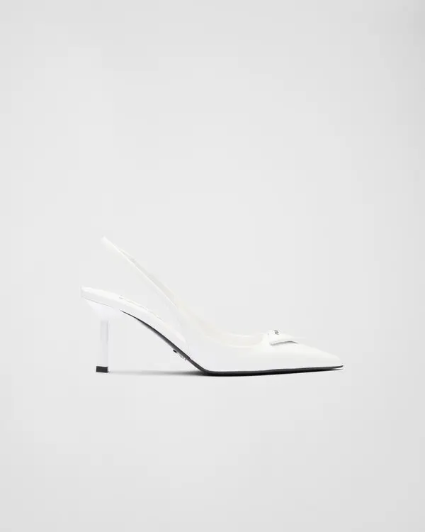 Prada Brushed Leather Slingback Pumps - White