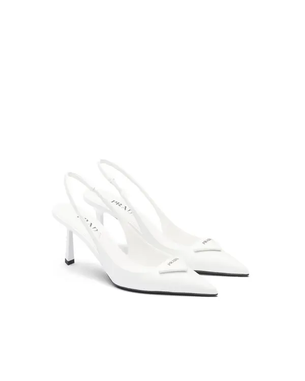 Prada Brushed Leather Slingback Pumps - White