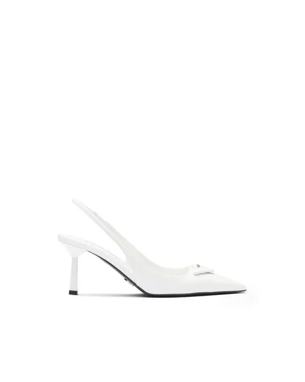 Prada Brushed Leather Slingback Pumps - White