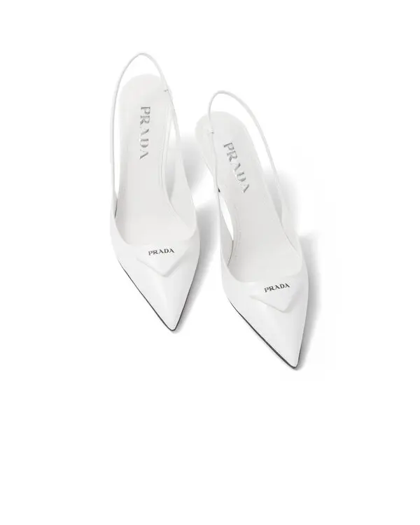Prada Brushed Leather Slingback Pumps - White