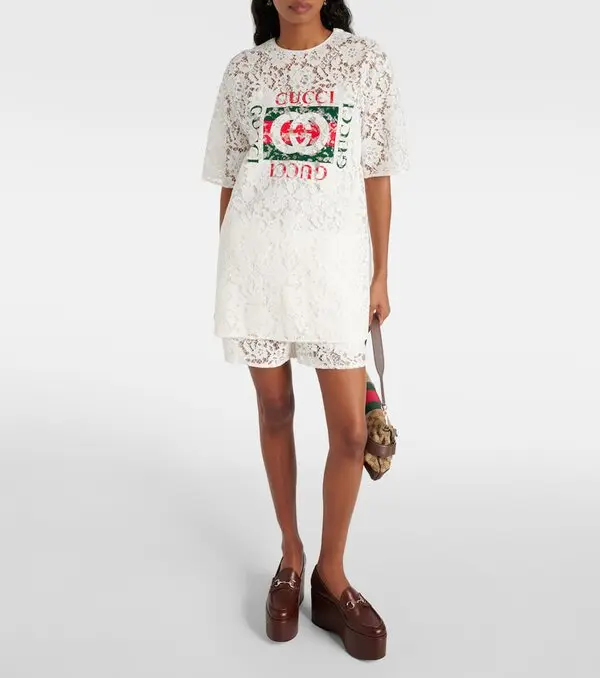 Gucci Interlocking G Lace Top - White | Editorialist