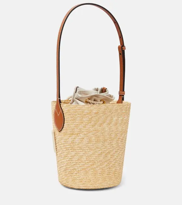Gucci Small Leather-trimmed Raffia Bucket Bag
