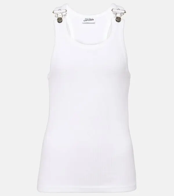 JEAN PAUL GAULTIER Ribbed-knit Tank Top - White