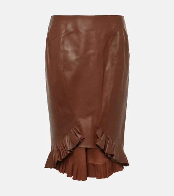 TOM FORD Ruffled Leather Midi Skirt