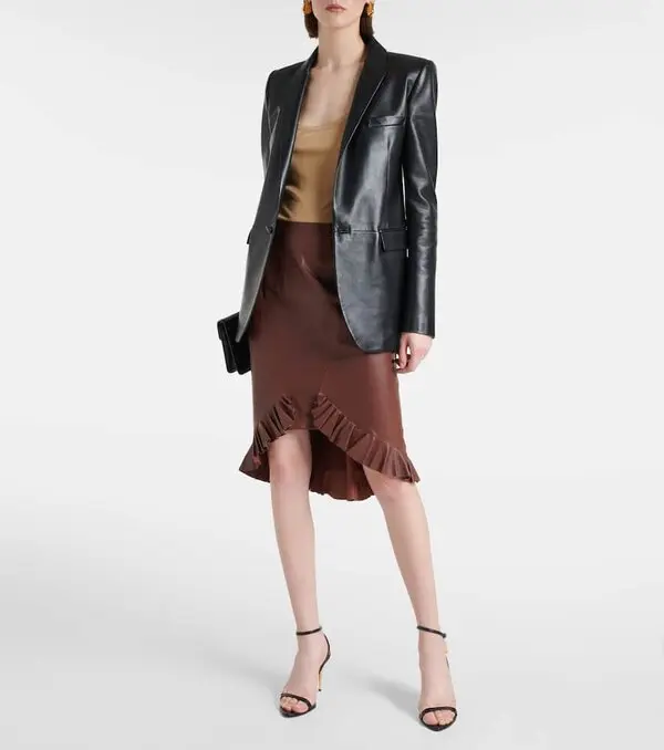 TOM FORD Ruffled Leather Midi Skirt