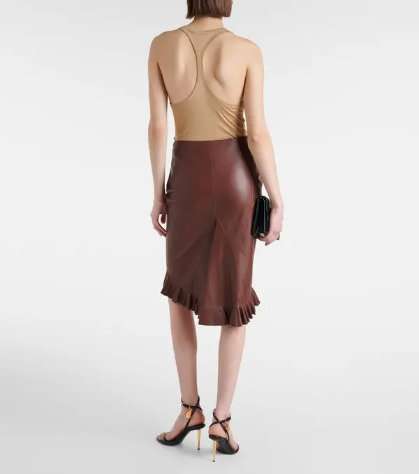 TOM FORD Ruffled Leather Midi Skirt