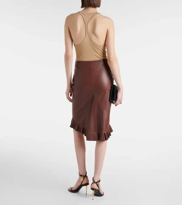 TOM FORD Ruffled Leather Midi Skirt