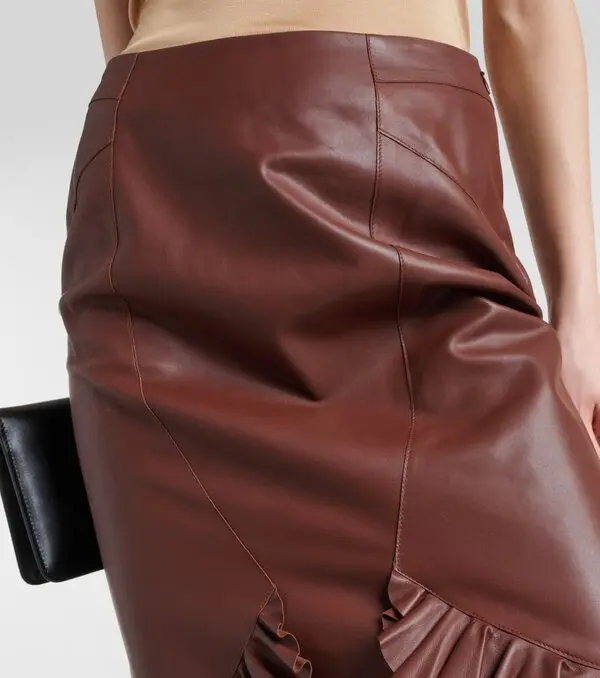 TOM FORD Ruffled Leather Midi Skirt