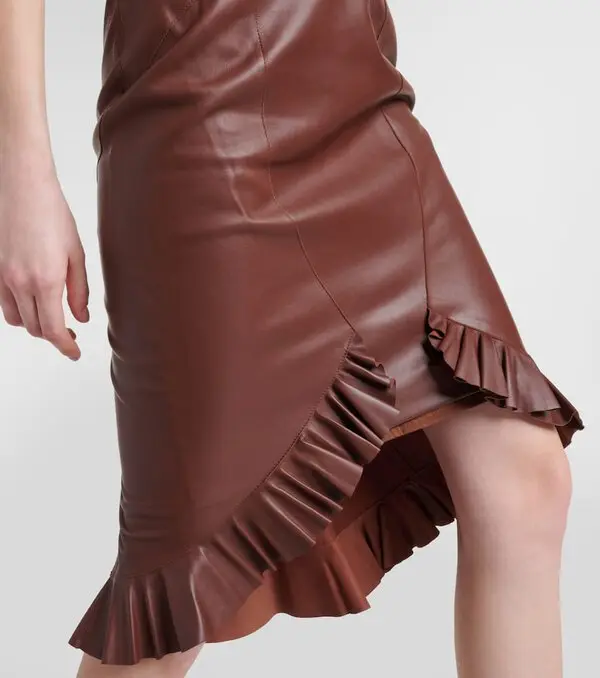 TOM FORD Ruffled Leather Midi Skirt