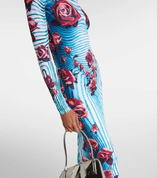jean paul gaultier flower body morphing long sleeve dress Jean Paul Gaultier Flower Body Morphing Dress en Blue pour femme