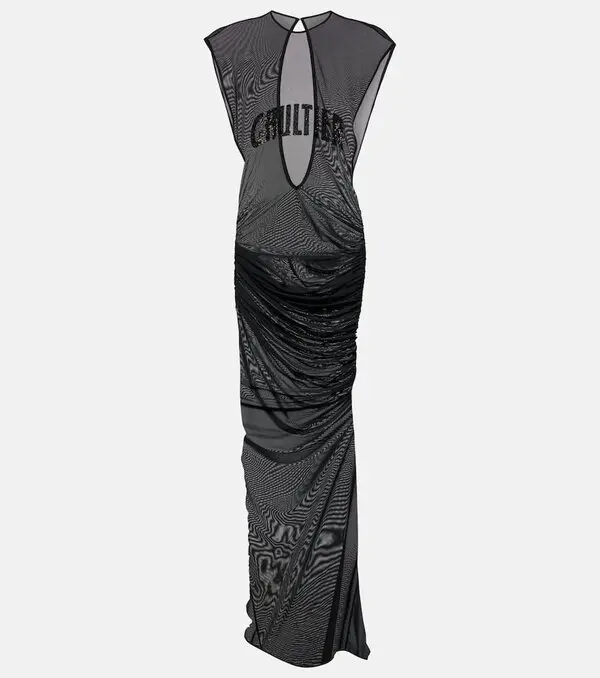 Jean Paul Gaultier Embroidered Mesh Maxi Dress In Black - 30% Off