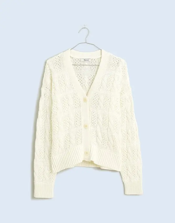 Madewell Cable-stitch Cardigan Sweater - Bright Ivory