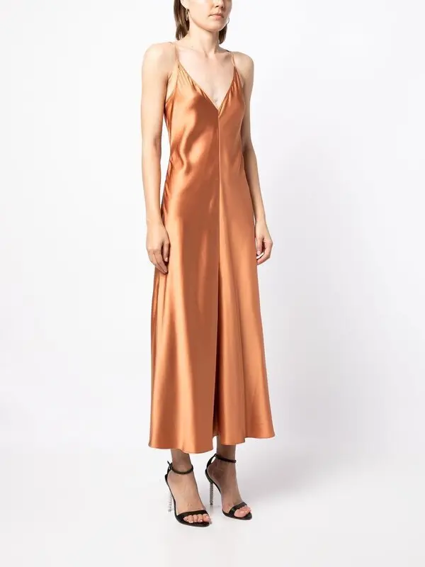 Voz Satin-finish V-neck Dress - Brown