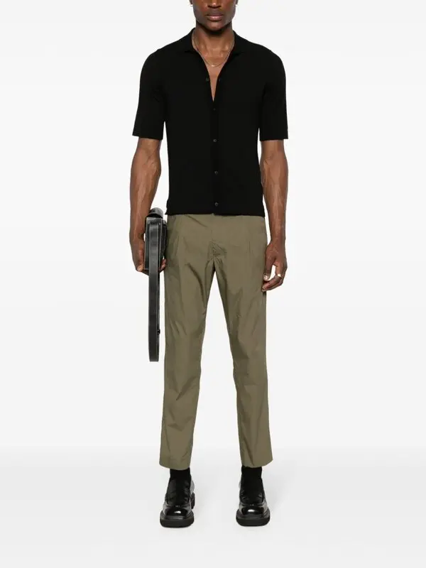 LOW BRAND Poplin Pleated Tapered Trousers - Green