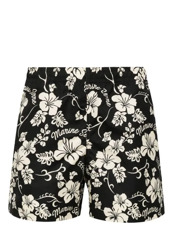 MARINE SERRE Hawaian-print Elasticated Swim Shorts