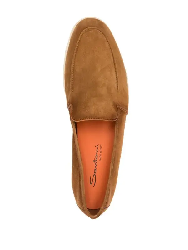 Santoni Almond Suede Loafers - Brown