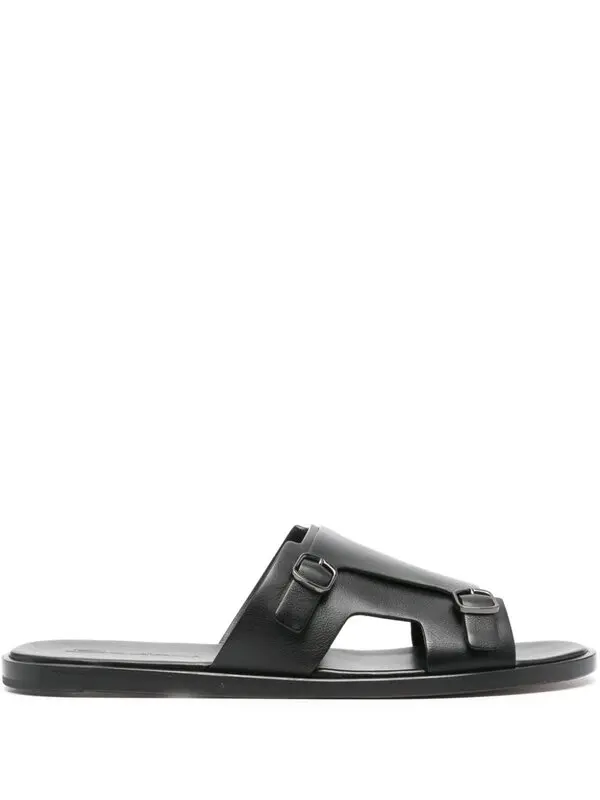 Santoni Double-buckle Leather Sandals - Black