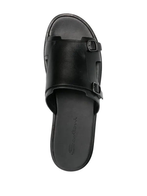 Santoni Double-buckle Leather Sandals - Black