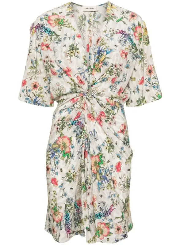 Zadig&Voltaire Rozom Twisted Garden-print Minidress - Neutrals