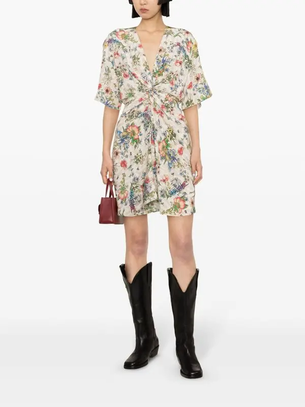 Zadig&Voltaire Rozom Twisted Garden-print Minidress - Neutrals