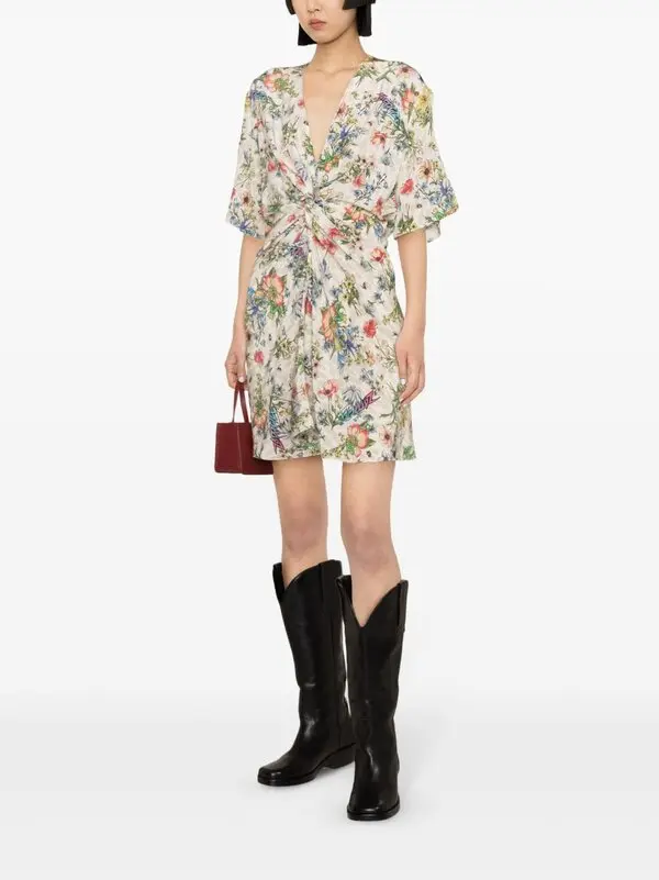 Zadig&Voltaire Rozom Twisted Garden-print Minidress - Neutrals