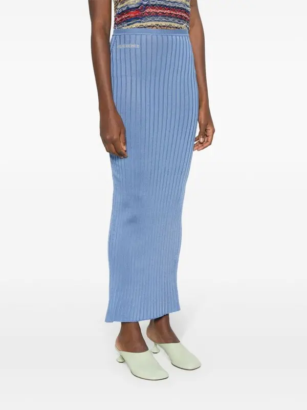 Marni Jacquard-logo Ribbed Maxi Skirt - Blue