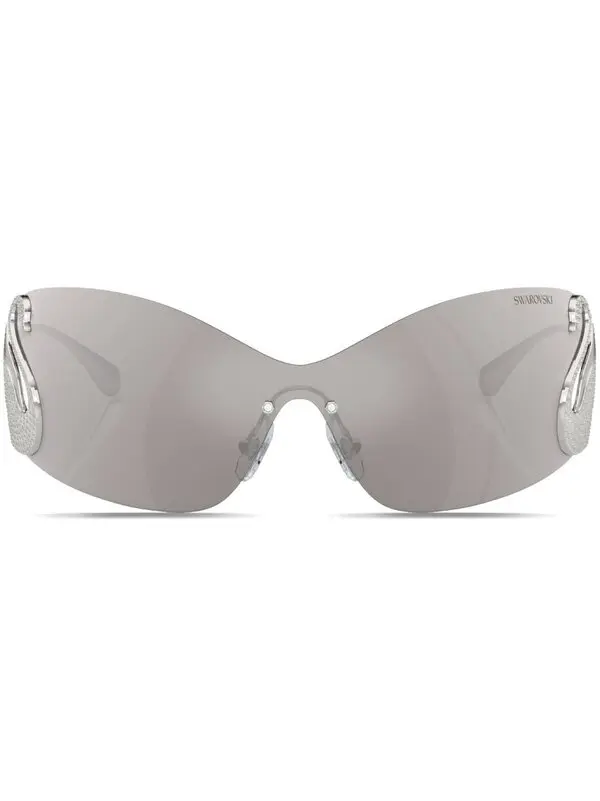 SWAROVSKI Swan Appliqué Shield Sunglasses - Silver