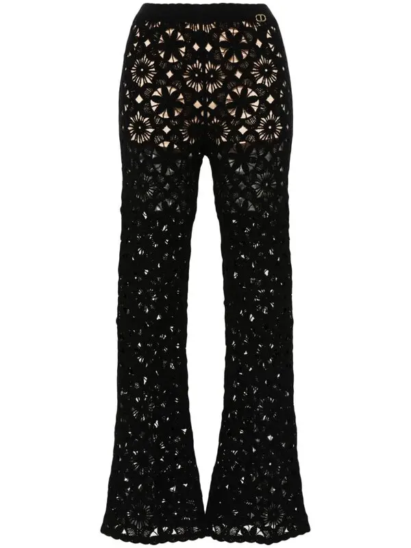 TWINSET Floral Crochet Trousers - Black