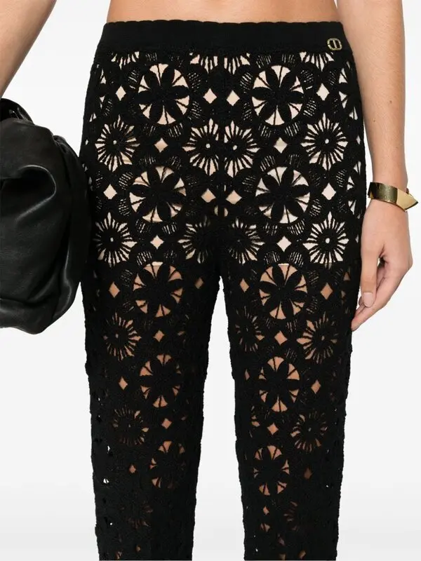 TWINSET Floral Crochet Trousers - Black