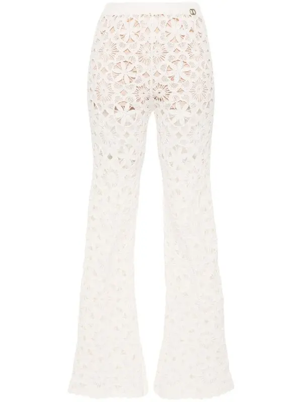 TWINSET Floral-crochet Flared Trousers - Neutrals
