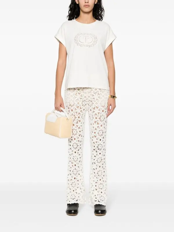 TWINSET Floral-crochet Flared Trousers - Neutrals