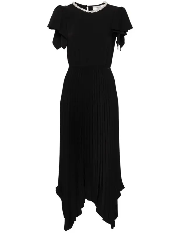 NISSA Crystal-embellished Pleated Midi Dress